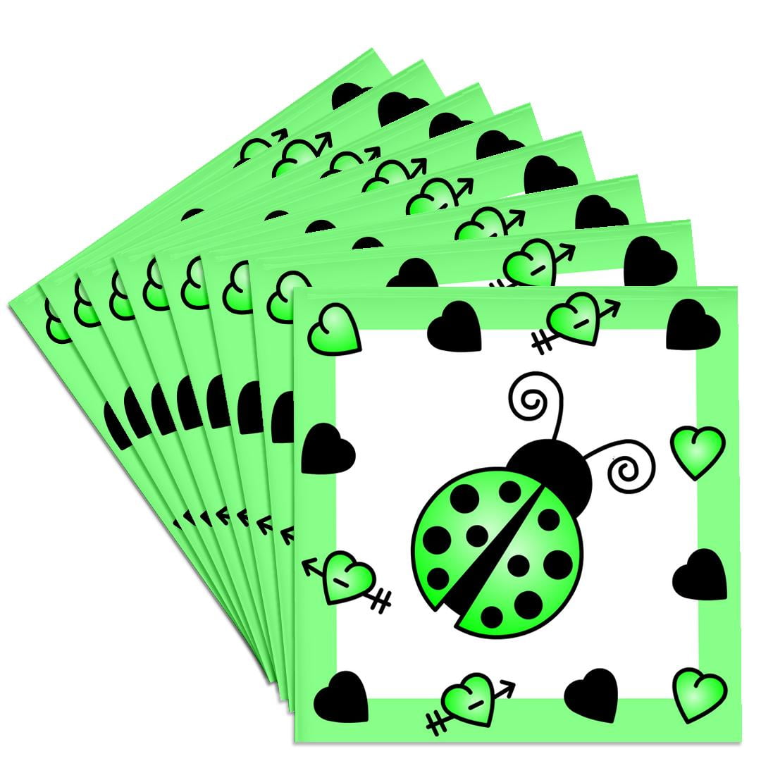 3drose, Love Bugs Green Ladybug with Hearts, Set of 8 Ceramic Tile ...