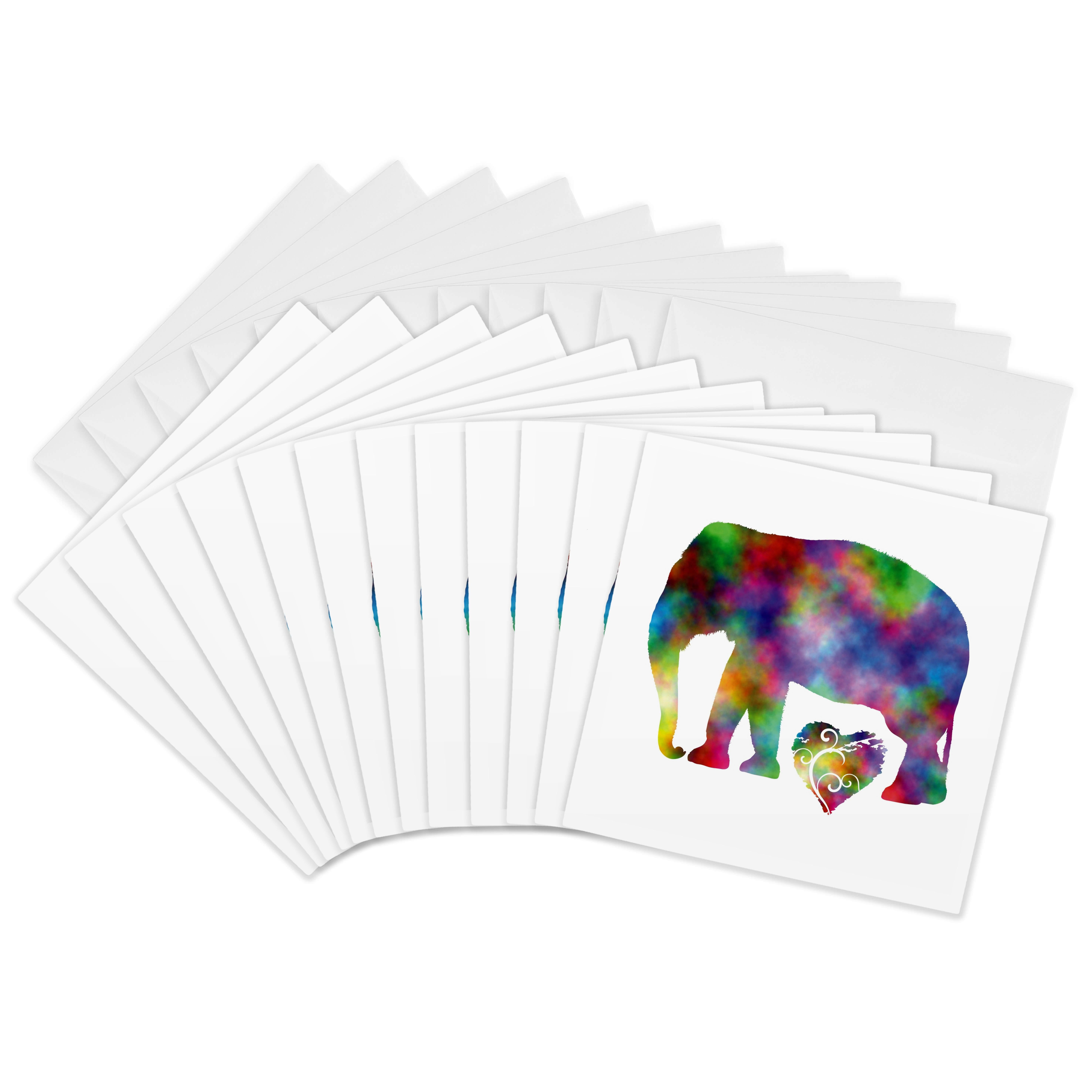 3drose, Love Elephant- Tie Dye Elephant and Swirly Heart, 12 Greeting ...