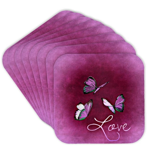 3drose, Love Style with Butterfly and Pink Background, Set of 8 ...