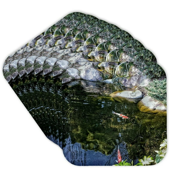3drose, Lovely Color Photo of a Serene Koi Pond, Set of 8 Coasters ...