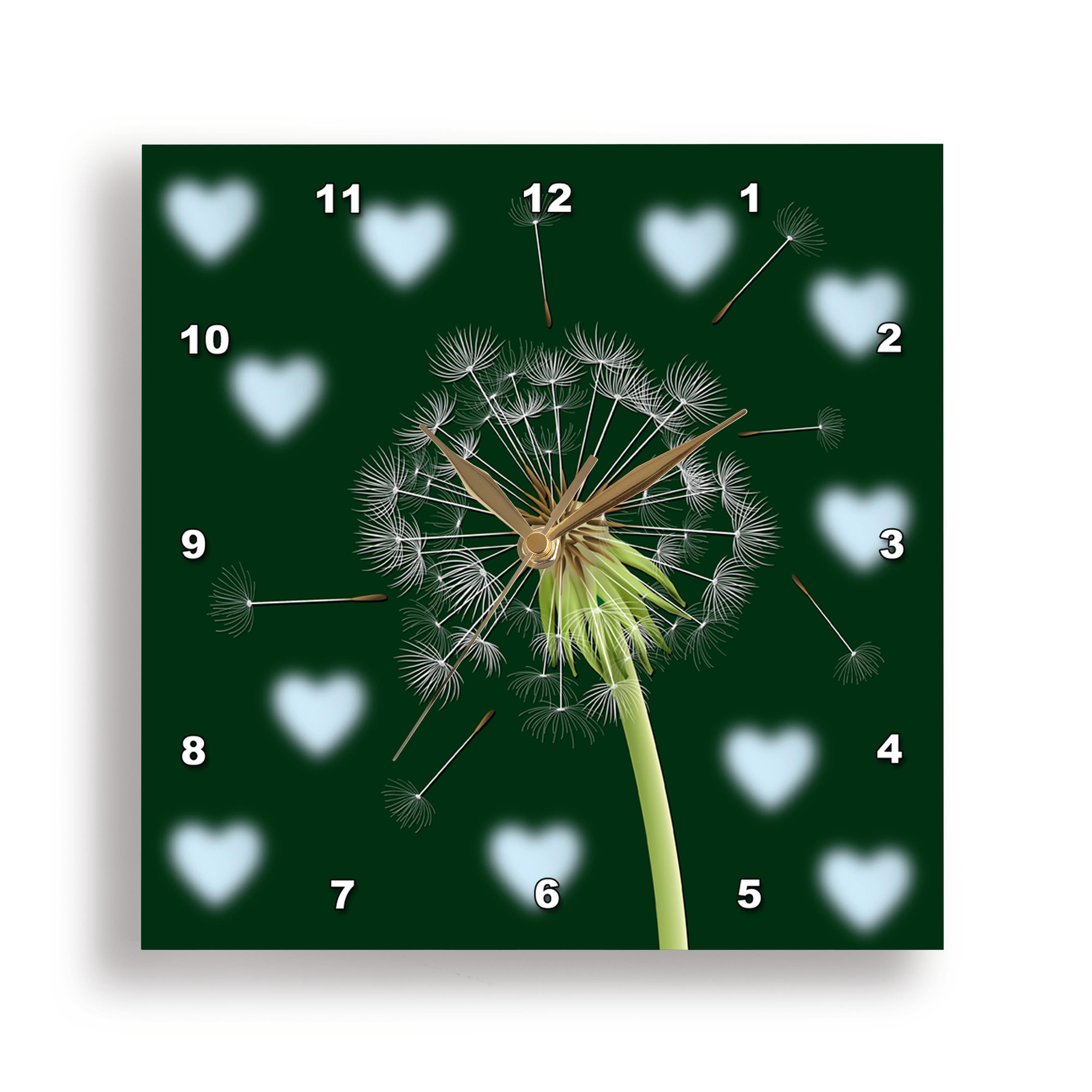 3drose, Lovely Dandelion on a Green Background with Hearts, 15x15 Wall ...