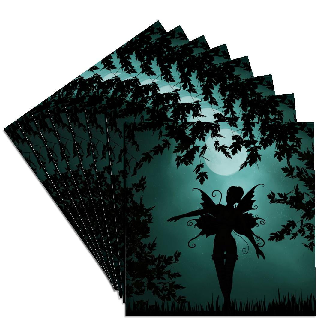 3drose, Lovely Fairy Silhouette with Full Moon, Set of 8 Ceramic Tile ...