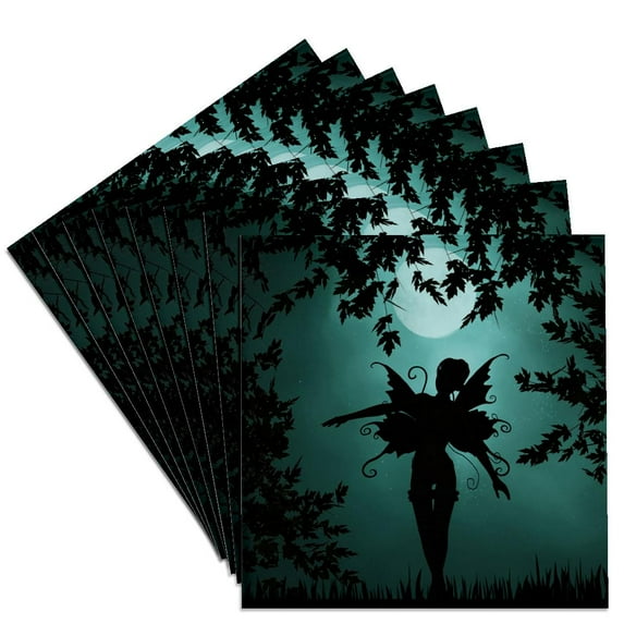 3drose, Lovely Fairy Silhouette with Full Moon, Set of 8 Ceramic Tile ...