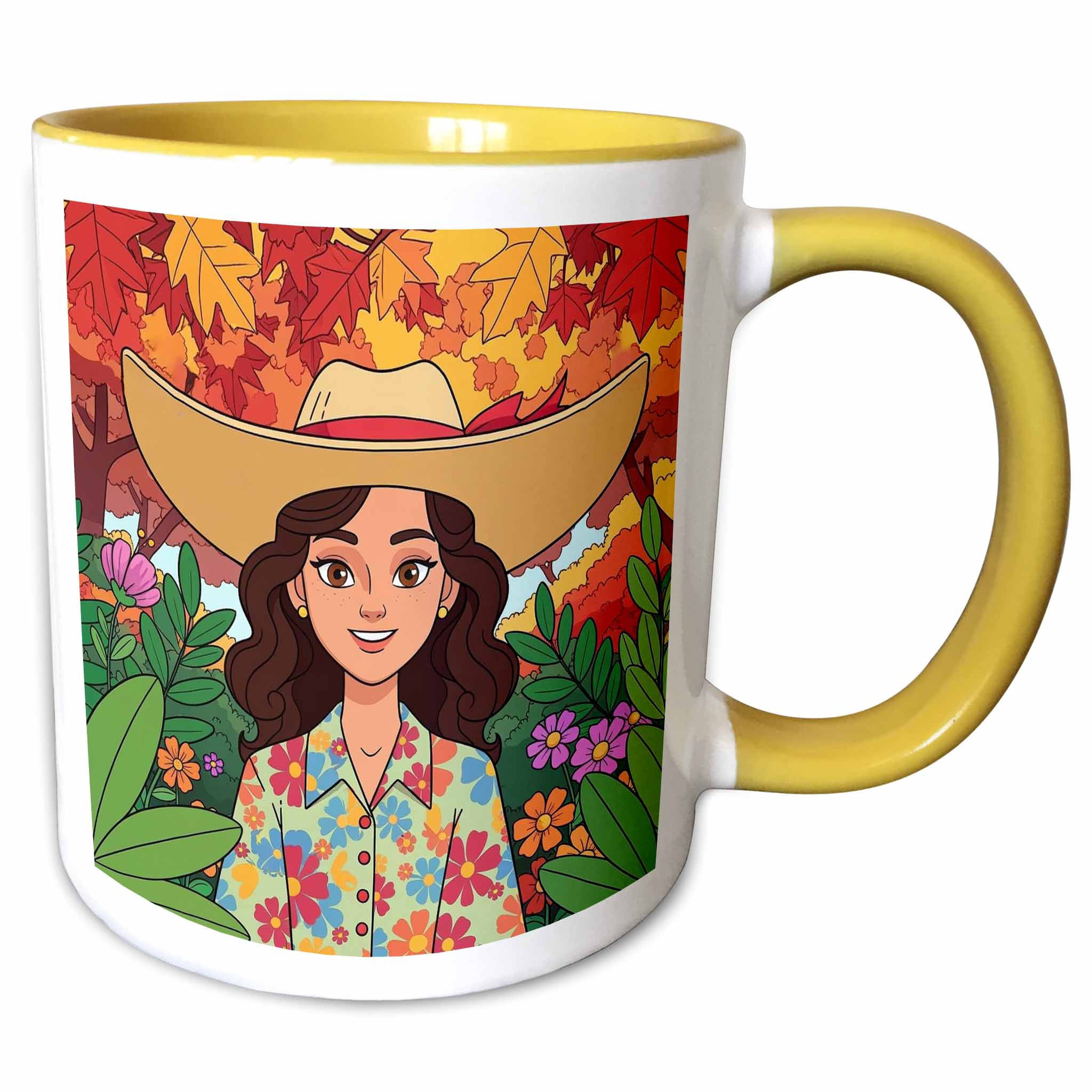 3drose, Lovely Girl in Cowboy Hat and Artsy Shirt in the Garden Floral ...