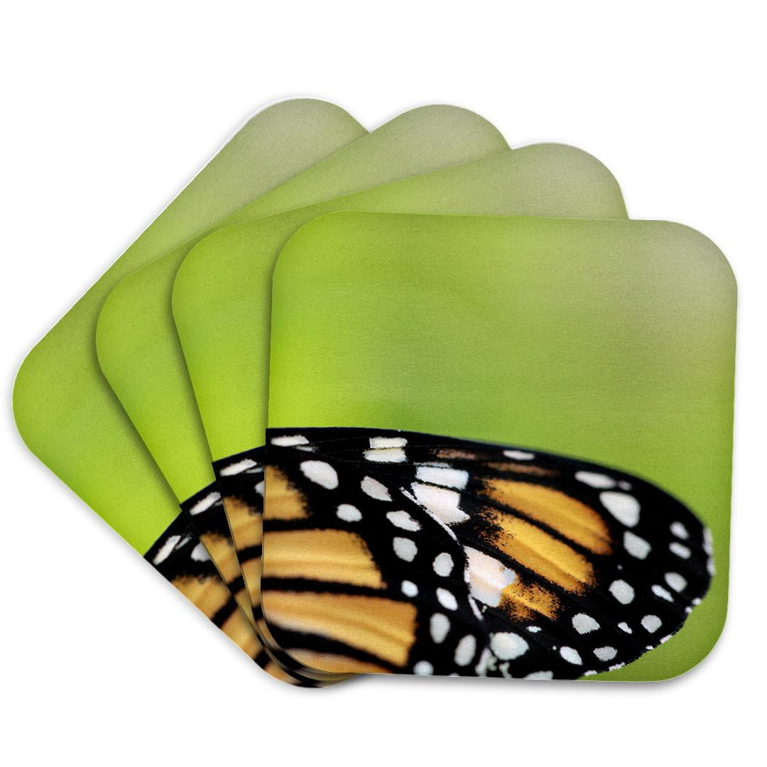 3drose, Macro Photograph of a Monarch Butterfly Wing on Green Bokeh Background, Set of 4 ...