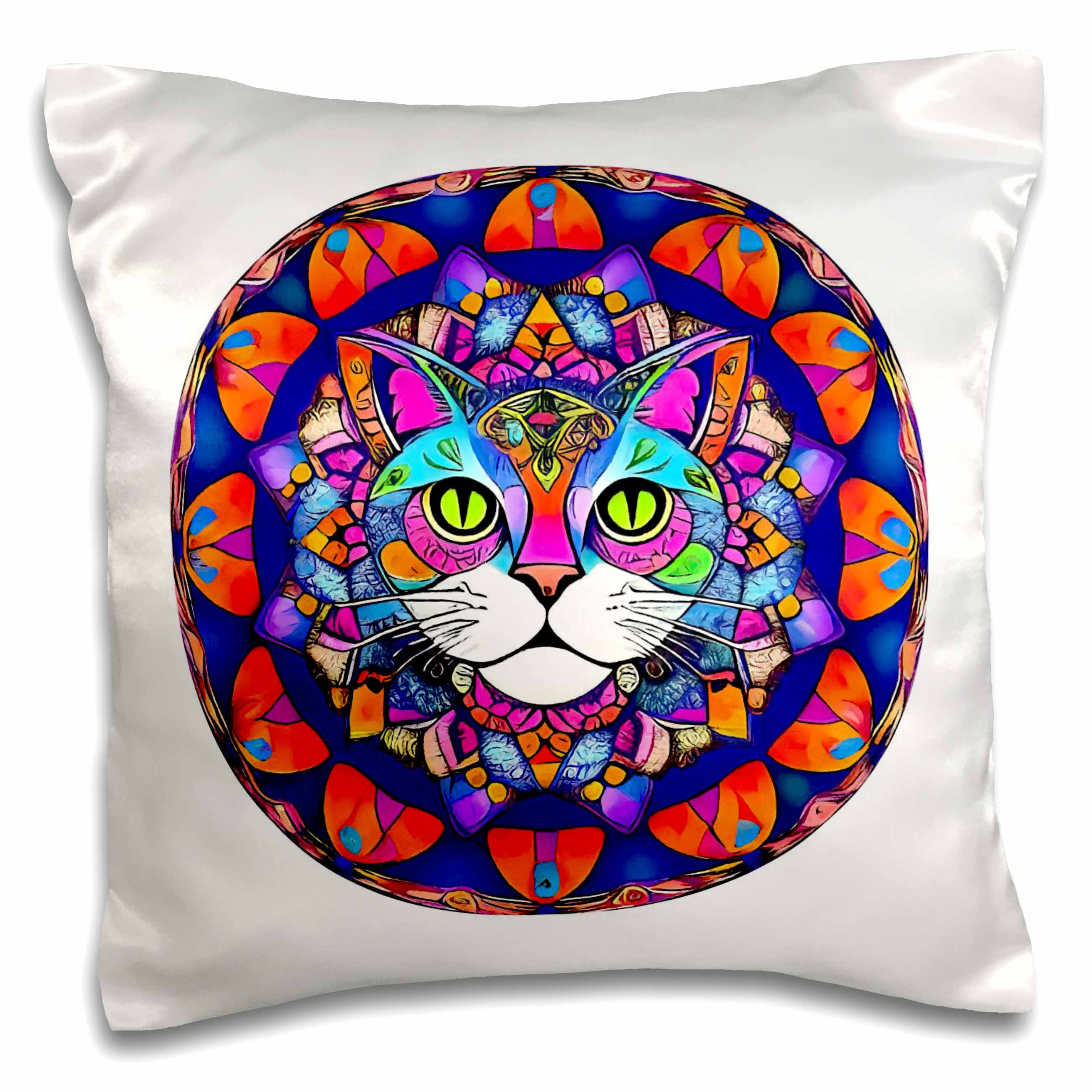 3drose, Magical Cat Face in the Center of Red, Blue, and Purple Mandala ...