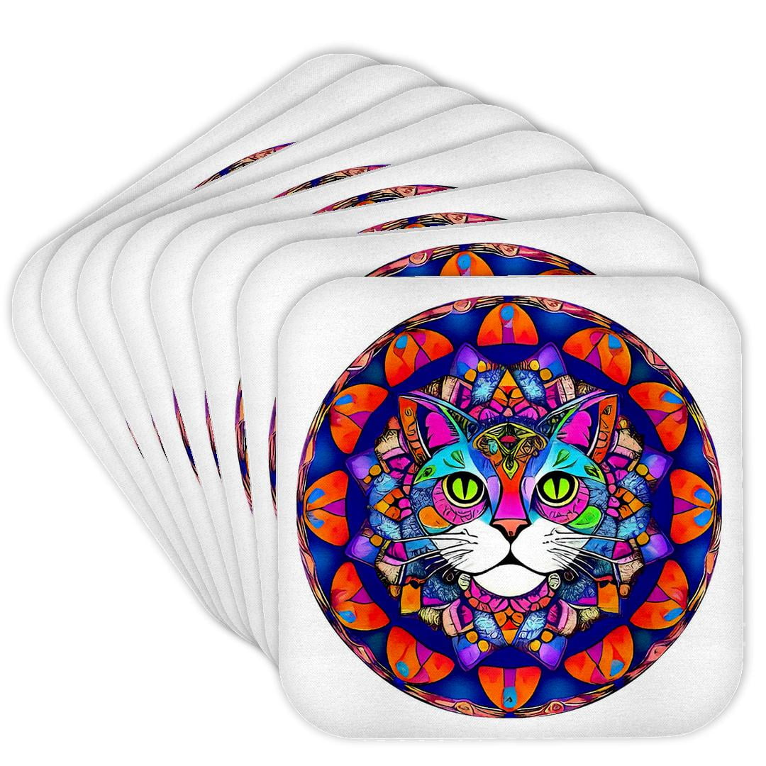 3drose, Magical Cat Face in the Center of Red, Blue, and Purple Mandala ...