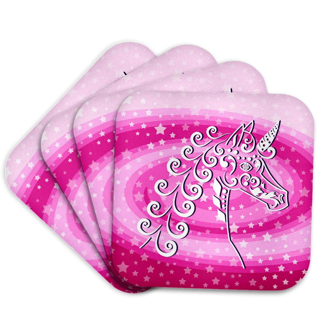 3drose, Magical Unicorn and Stars on Pink Swirl, Set of 4 Coasters ...