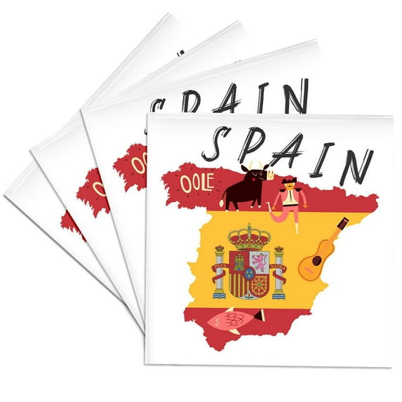 3drose, Map of Spain with Flag and Icons, Set of 4 Ceramic Tile ...