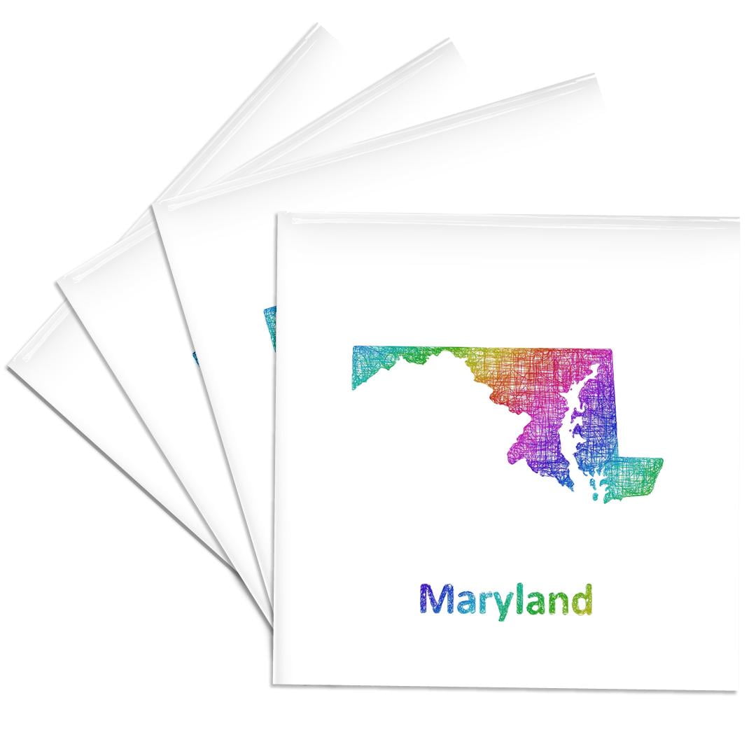 3drose, Maryland State Map - Rainbow Sketch Design, Set of 4 Ceramic ...