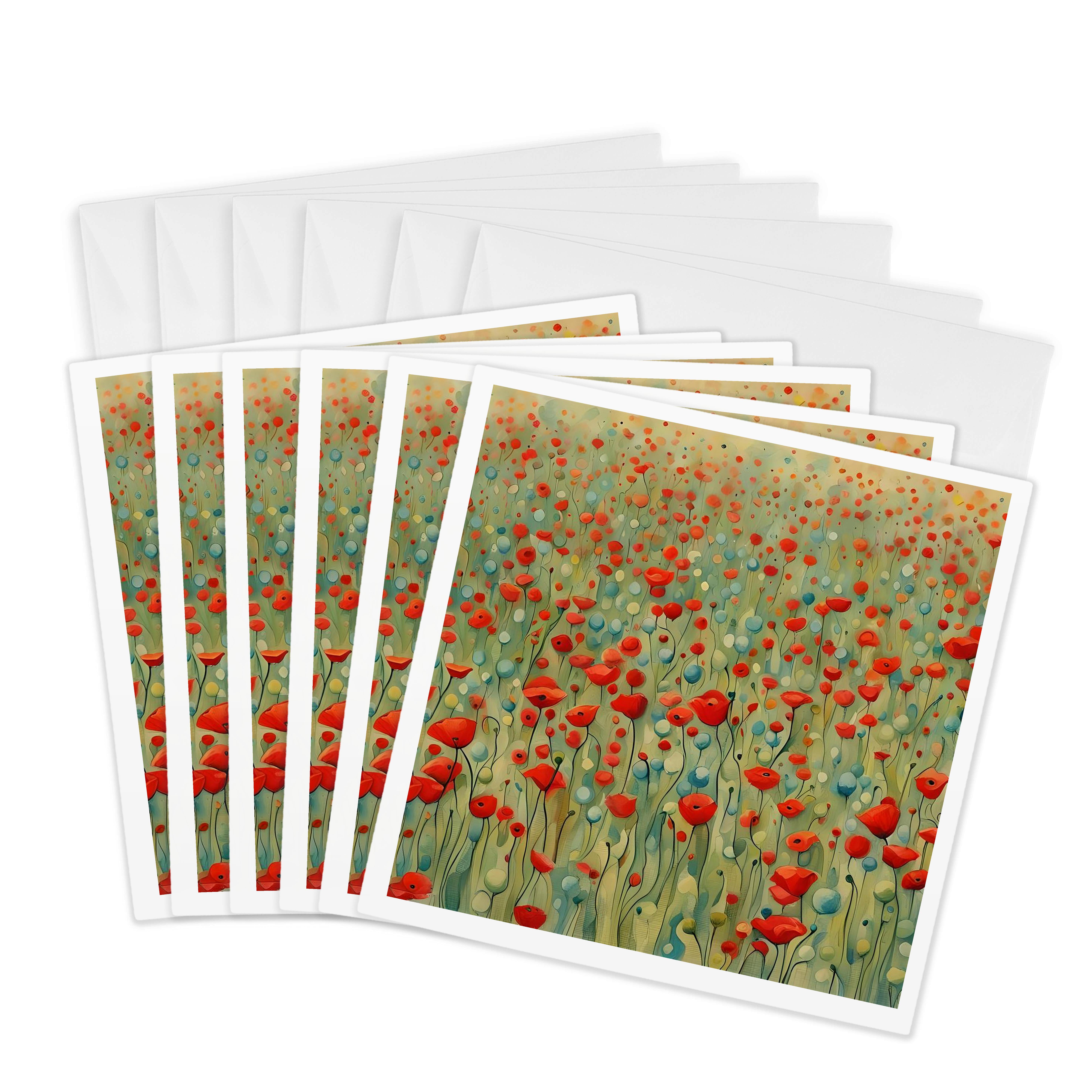 3drose, Meadow of Beautiful Bright Red Poppy Flowers 2, 6 Greeting ...
