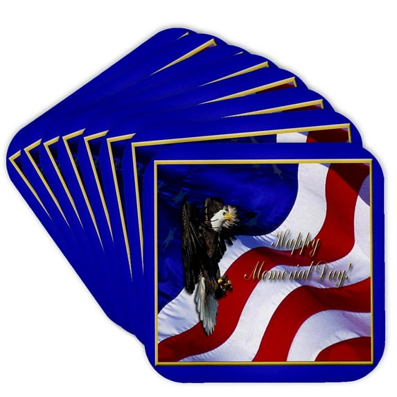 3drose, Memorial Day Bald Eagle with American Flag, Set of 8 Coasters ...