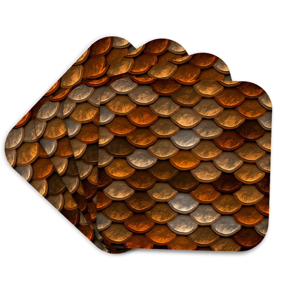 3drose, Mermaid Scale or Fish Scale Pattern in Orange and Brown, Set of 4 Coasters - Cork ...