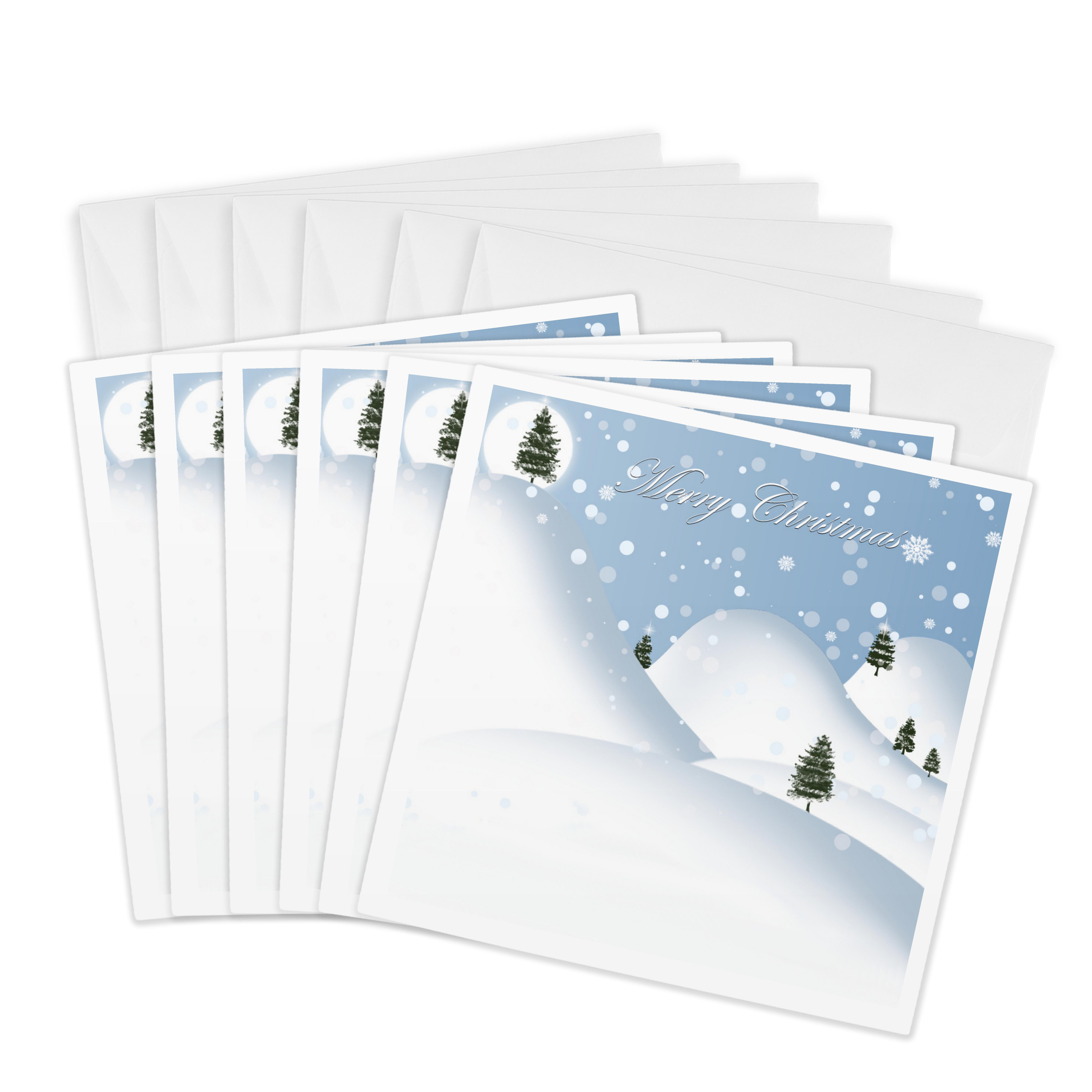 3drose, Merry Christmas, Hills of Snow with Pine Trees, 6 Greeting ...