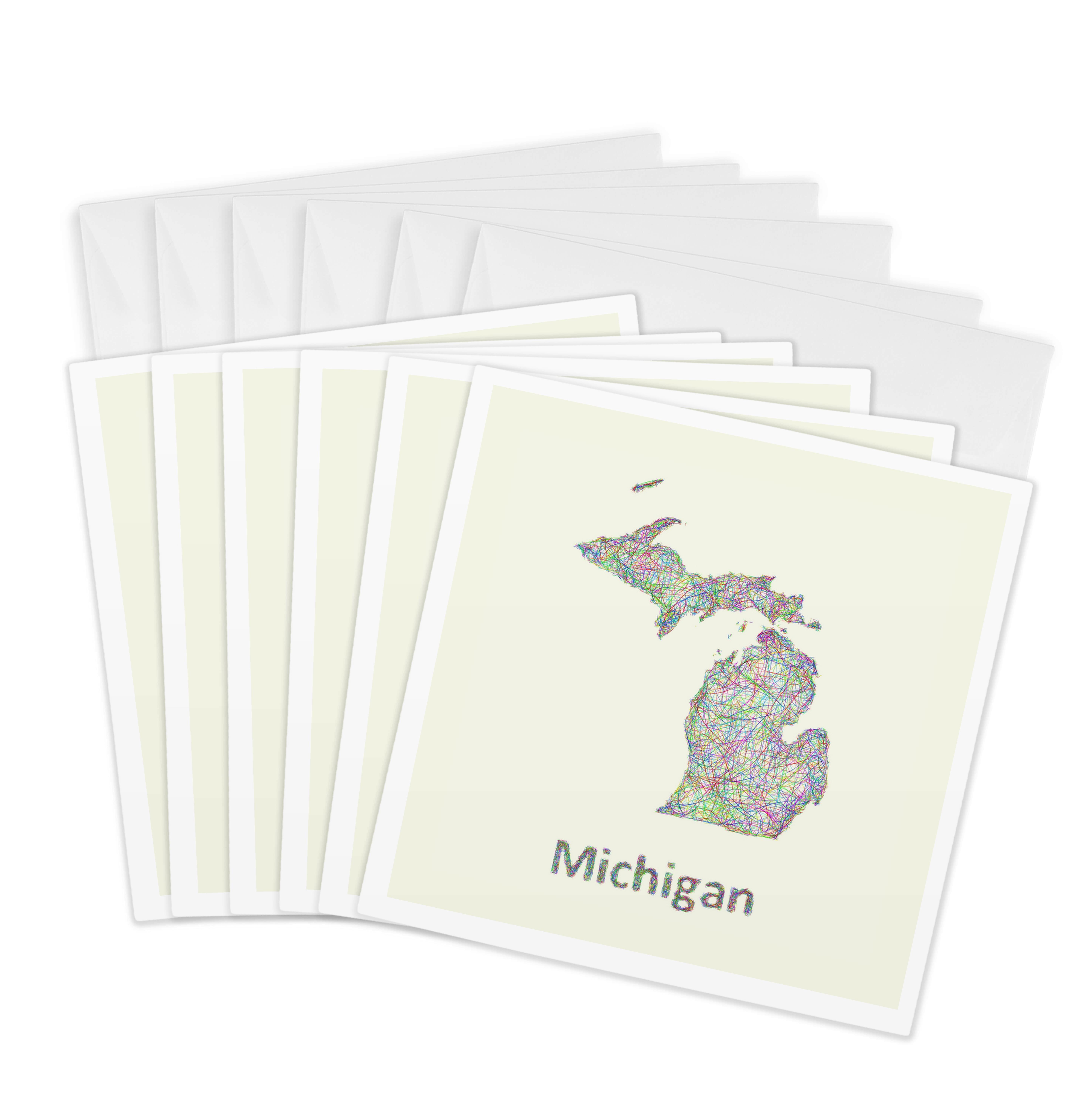 3drose, Michigan State Map - Colorful Line Art Graphic Design, 6 ...