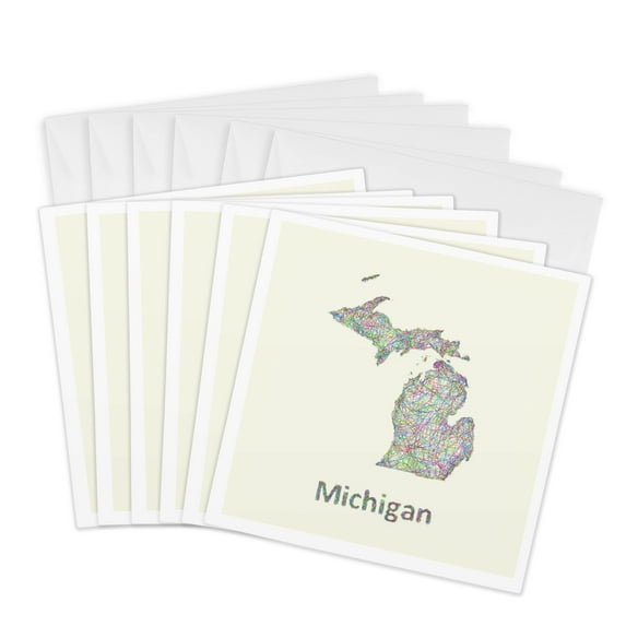 3drose, Michigan State Map - Colorful Line Art Graphic Design, 6 ...