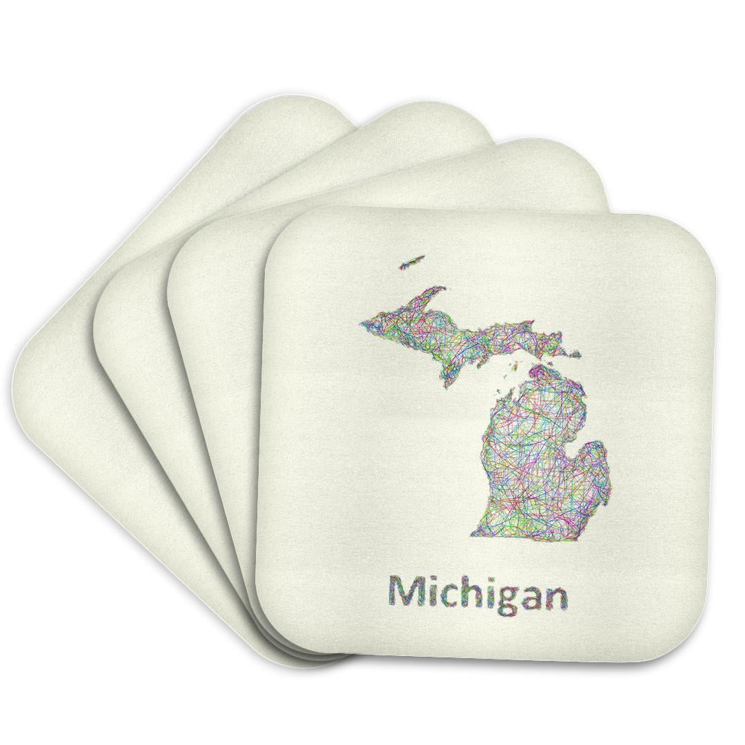 3drose, Michigan State Map - Colorful Line Art Graphic Design, Set of 4 ...