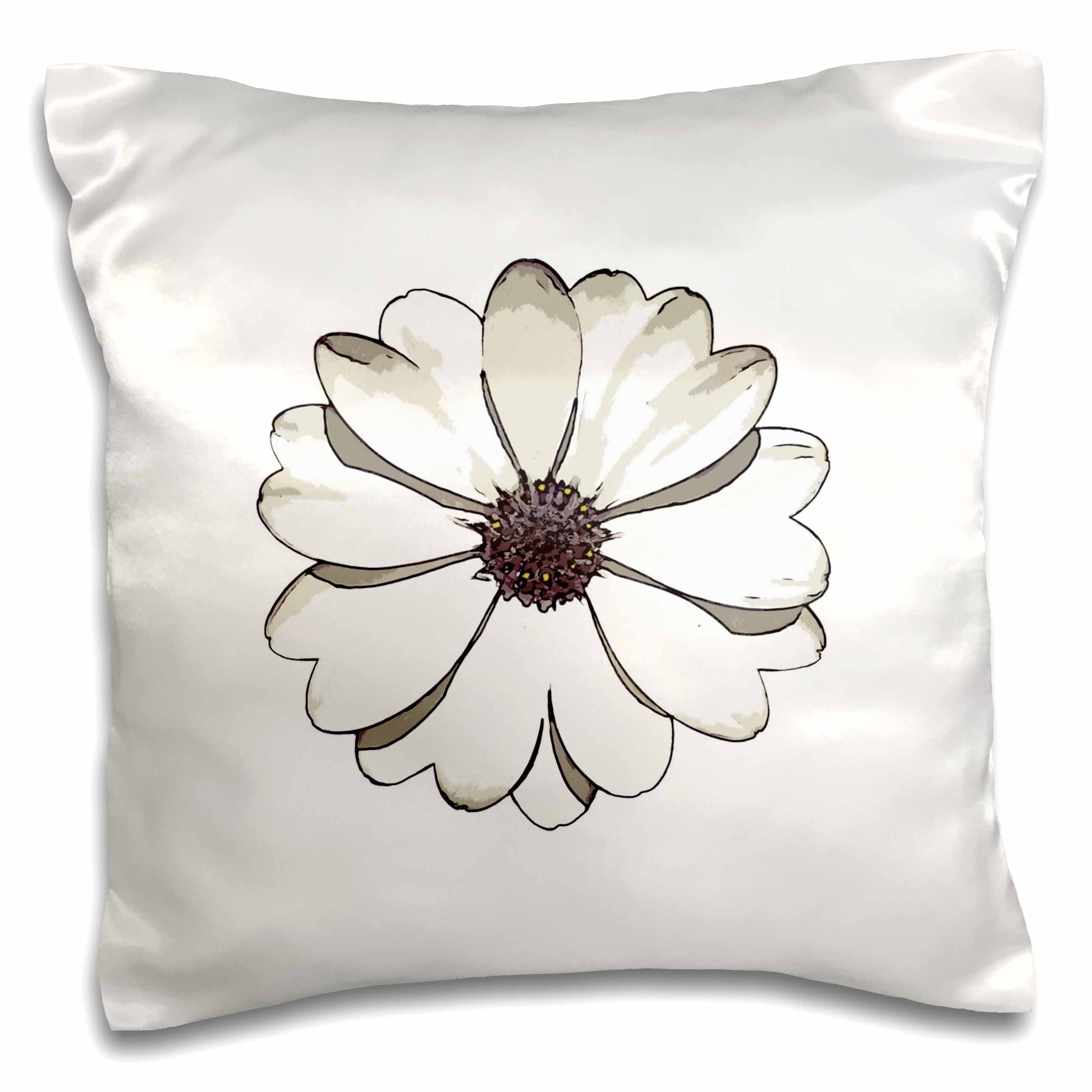 3drose, Minimalistic White African Daisy Black Outline Art, 16x16 inch ...