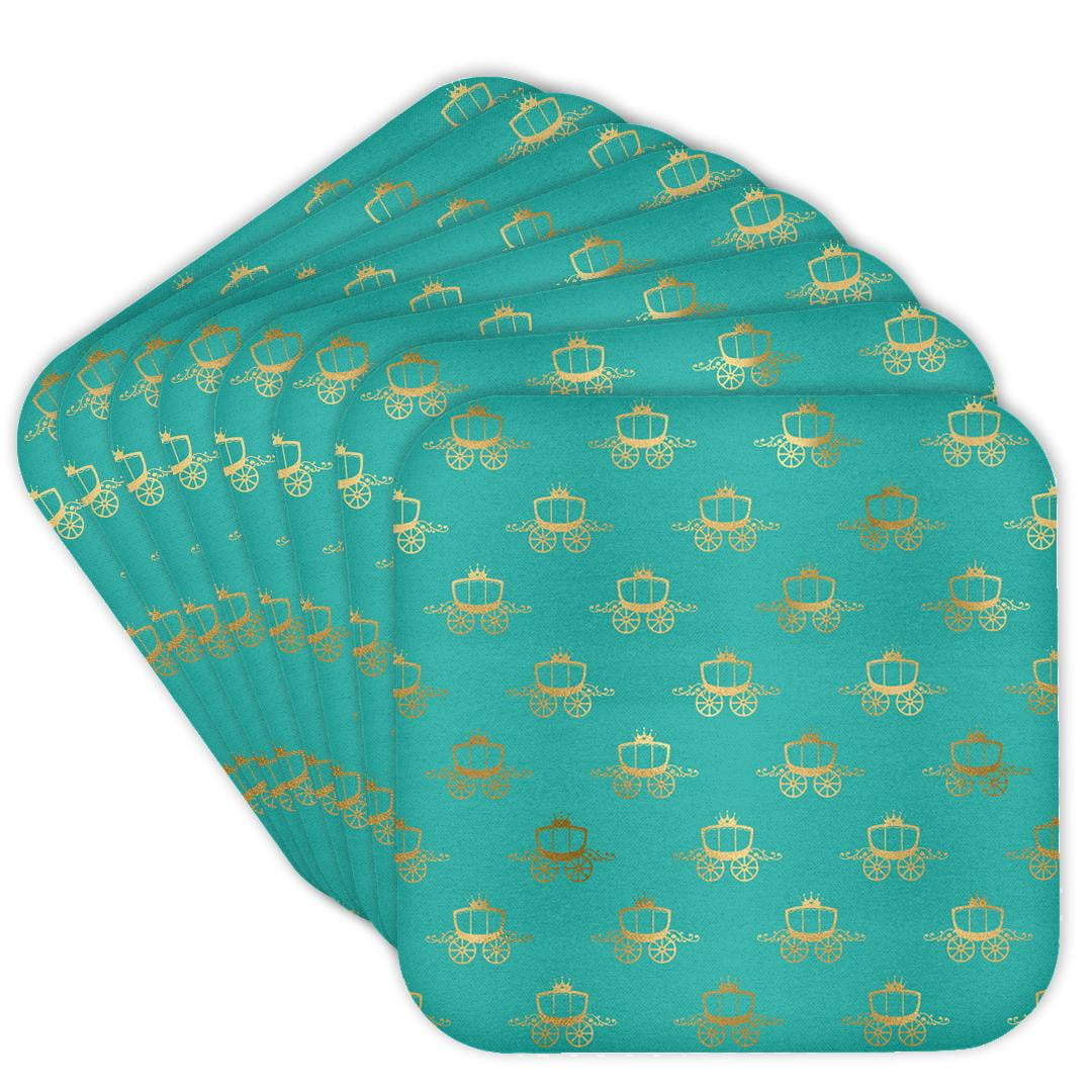3drose, Mint Green and Image of Gold Princess Carriage Pattern, Set of ...