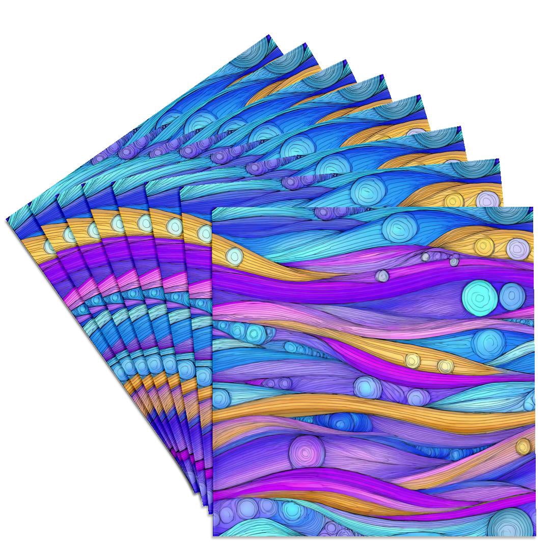 3drose, Modern Pink and Blue Wavy Lines and Circles Abstract, Set of 8 ...