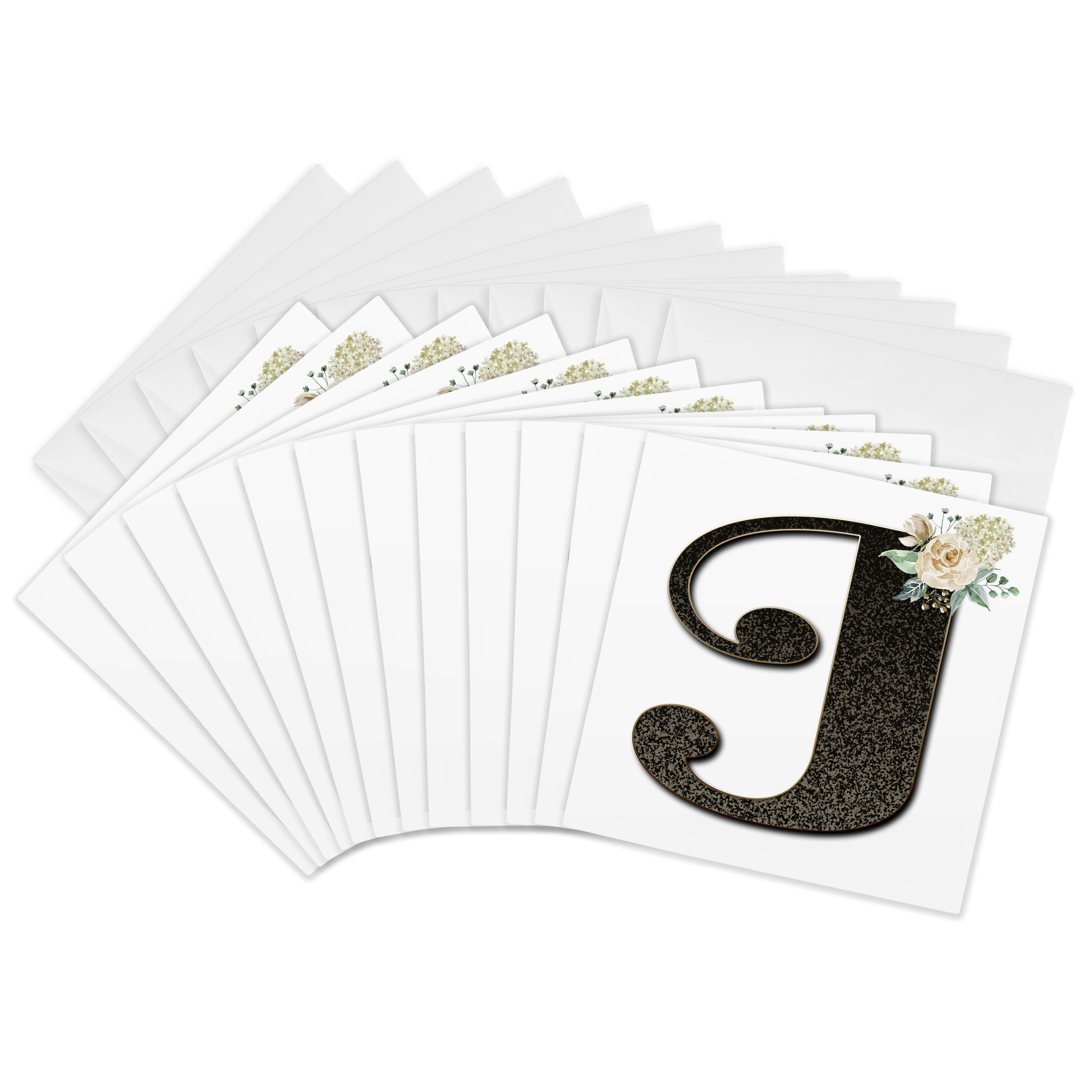 3drose, Monogram Initial J with Pretty White Floral, 12 Greeting Cards ...
