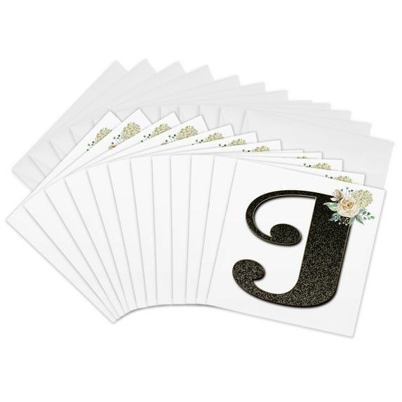3drose, Monogram Initial J with Pretty White Floral, 12 Greeting Cards ...