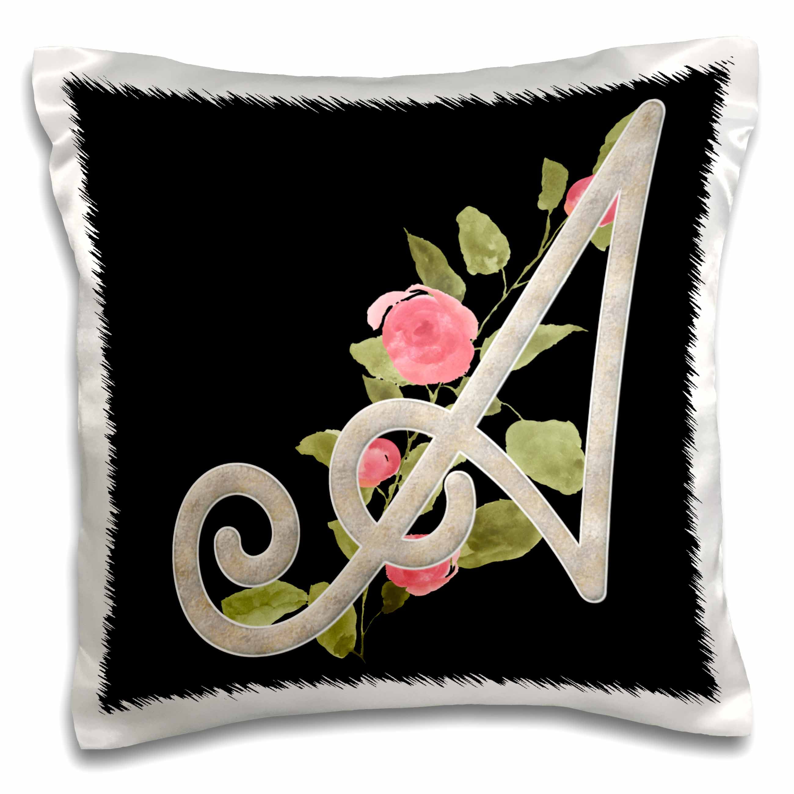 3drose, Monogram Initial a with Pretty Pink Flowers, 16x16 inch Pillow ...