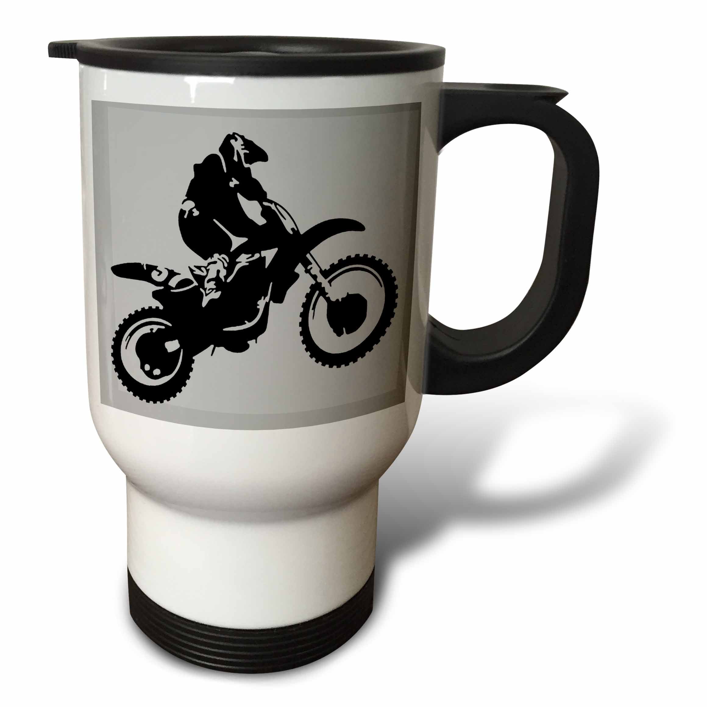3drose, Motor X Dirt Bike Monotone Vector Art Black Design, 14oz Stainless Steel Travel Mug ...