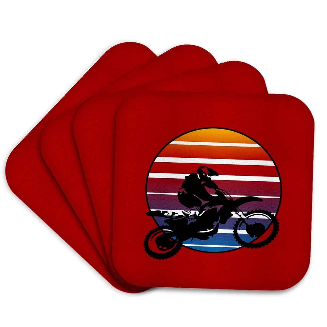 3drose, Motor X Silhouette Dirt Bike Agaınst Retro Sunset, Set of 4 ...