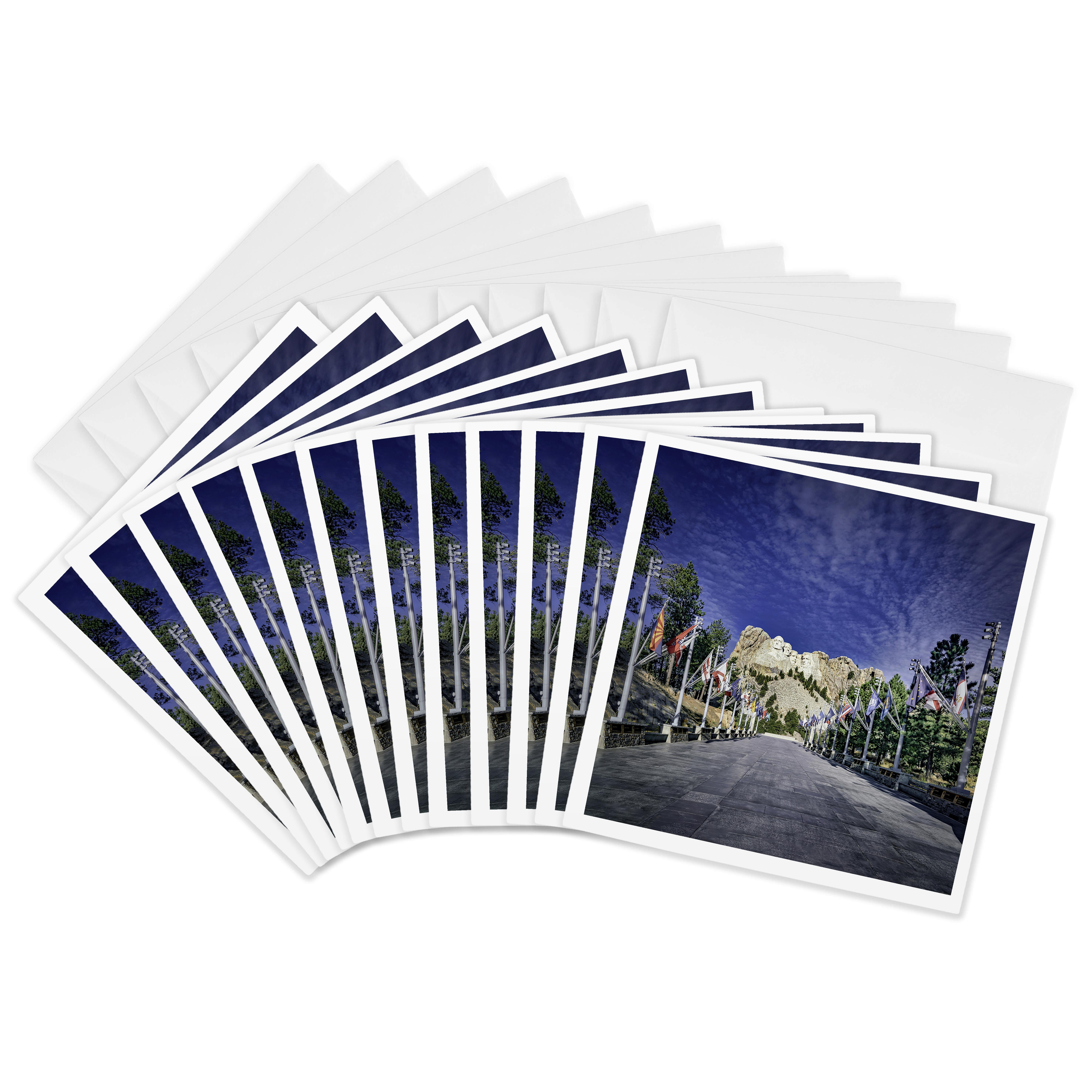 3drose, Mount Rushmore National Monument Flag Row, 12 Greeting Cards ...