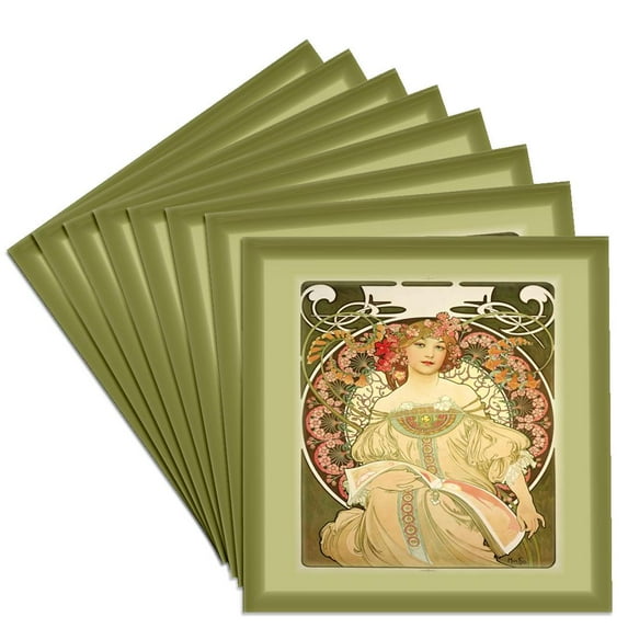 3drose, Muchas Art Nouveau Painting of Pretty Lady with Flowers Around ...