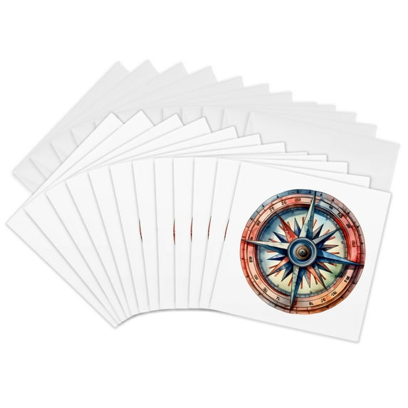 3drose, Nautical Compass Illustration, 12 Greeting Cards with Envelopes ...