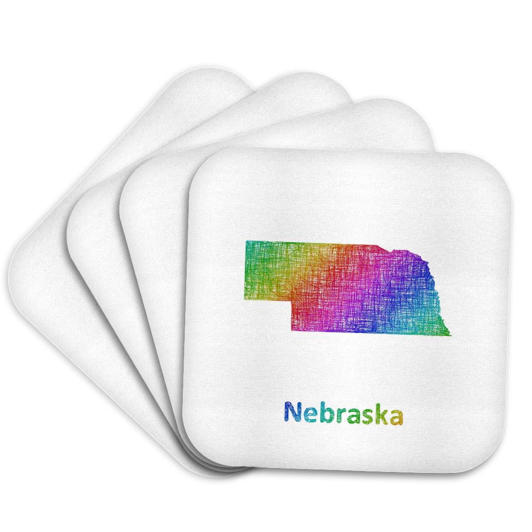 3drose, Nebraska State Map - Rainbow Sketch Design, Set of 4 Coasters ...
