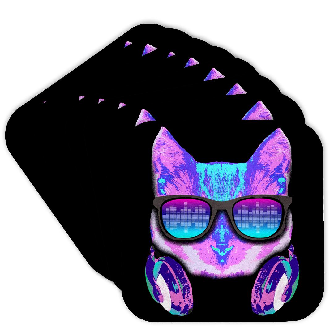 3drose, Neon Colored Disco Cat with Sun Glasses and Headphones, Set of ...