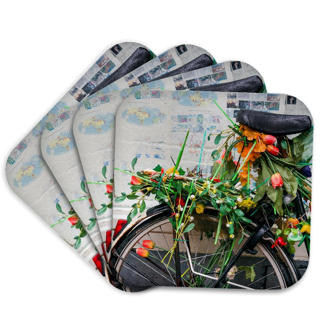 3drose, Netherlands, Amsterdam. Bicycle Covered in Tulips, Set of 4 ...