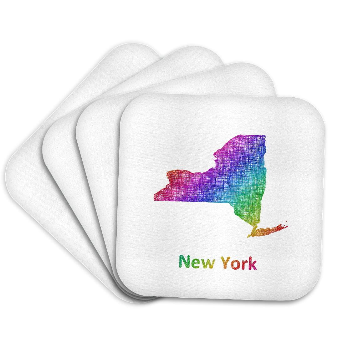 3drose, New York State Map - Rainbow Sketch Design, Set of 4 Coasters ...