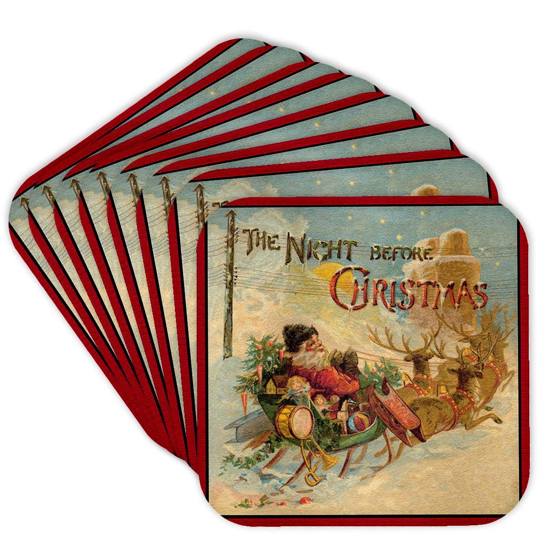 3drose, Night Before Christmas Santa in Reindeer Pulled Sleigh, Set of ...