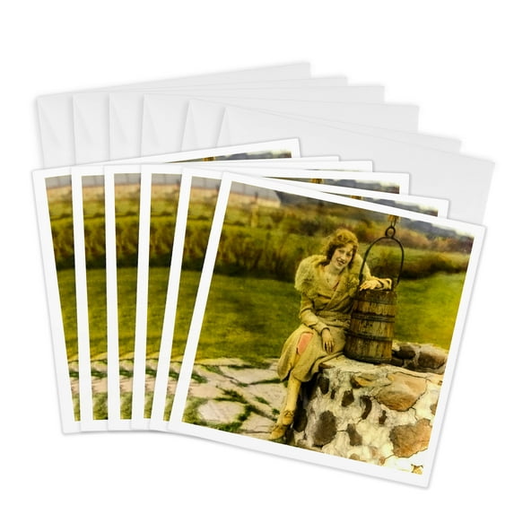 3drose, Nova Scotia Canadian Woman on Water Well 1920s, 6 Greeting ...