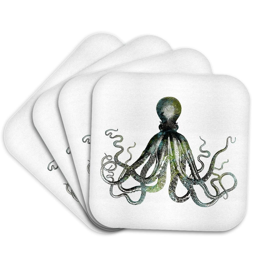 3drose, Octopus Drawing on White Background, Set of 4 Coasters - Cork ...