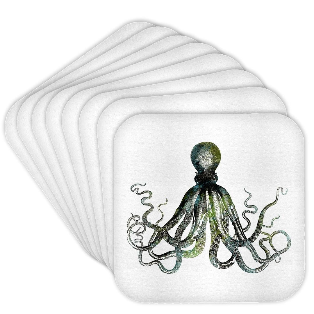 3drose, Octopus Drawing on White Background, Set of 8 Coasters - Cork ...