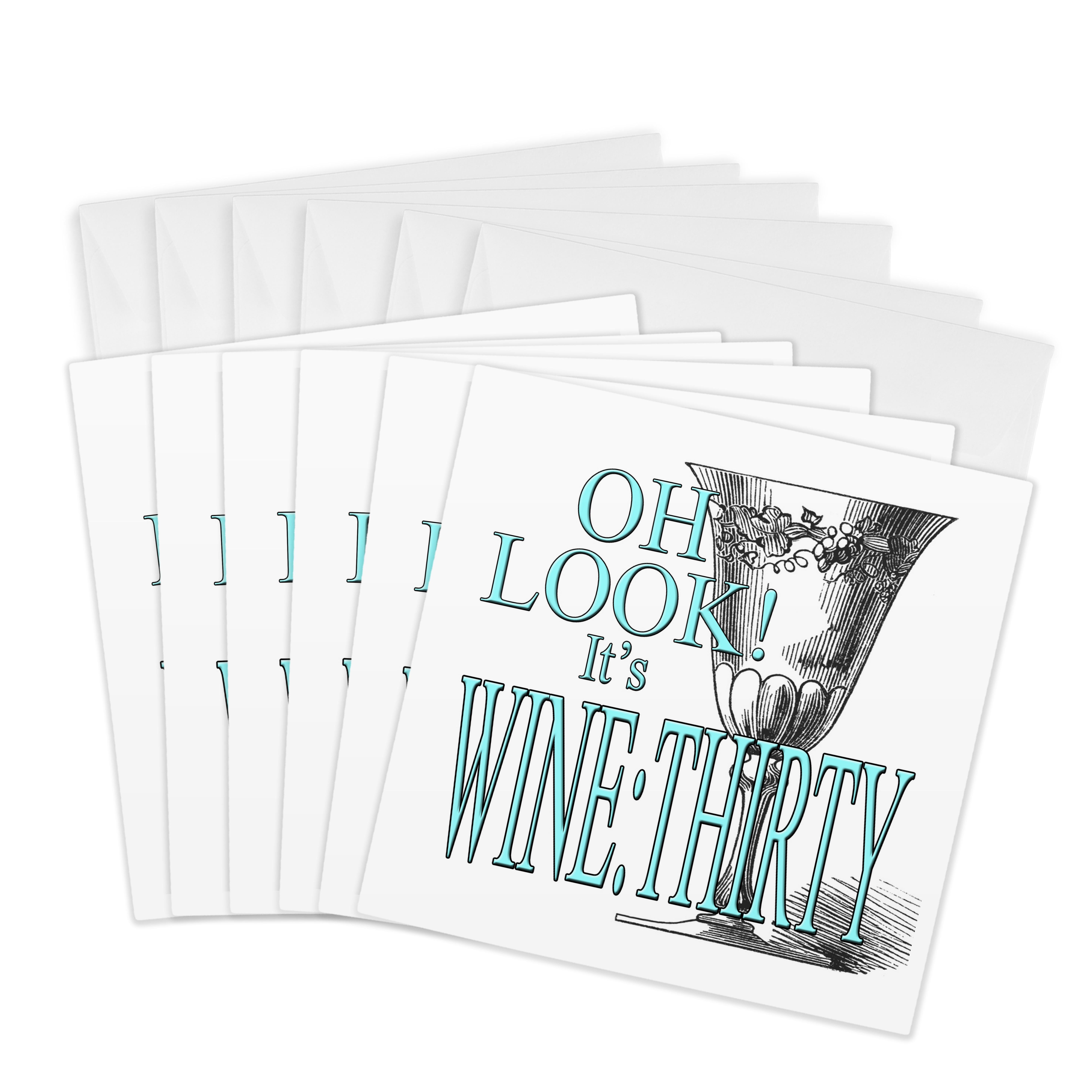 3drose, Oh Look Its Winethirty, Turquoise, 6 Greeting Cards with ...