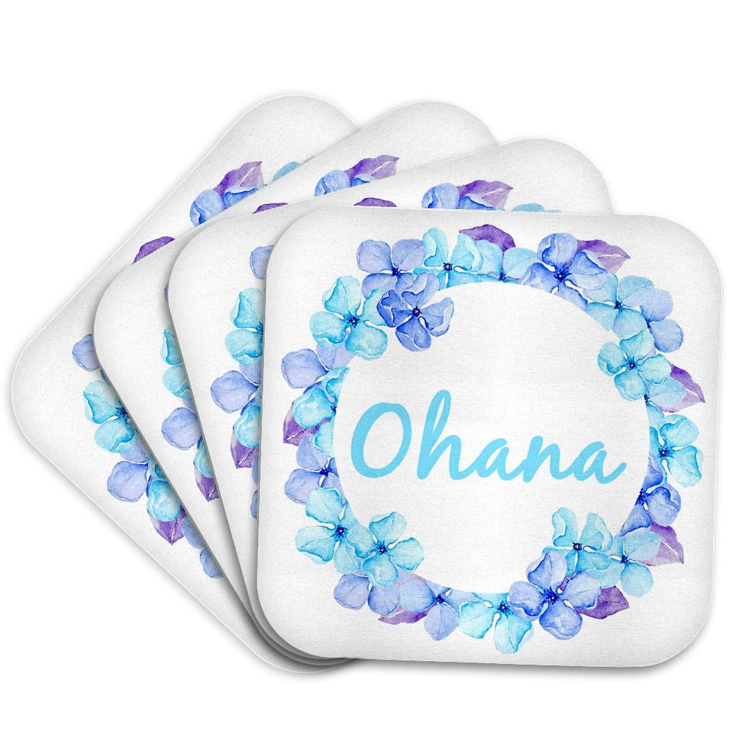 3drose, Ohana in a Ring of Blue and Purple Flowers. White Background ...