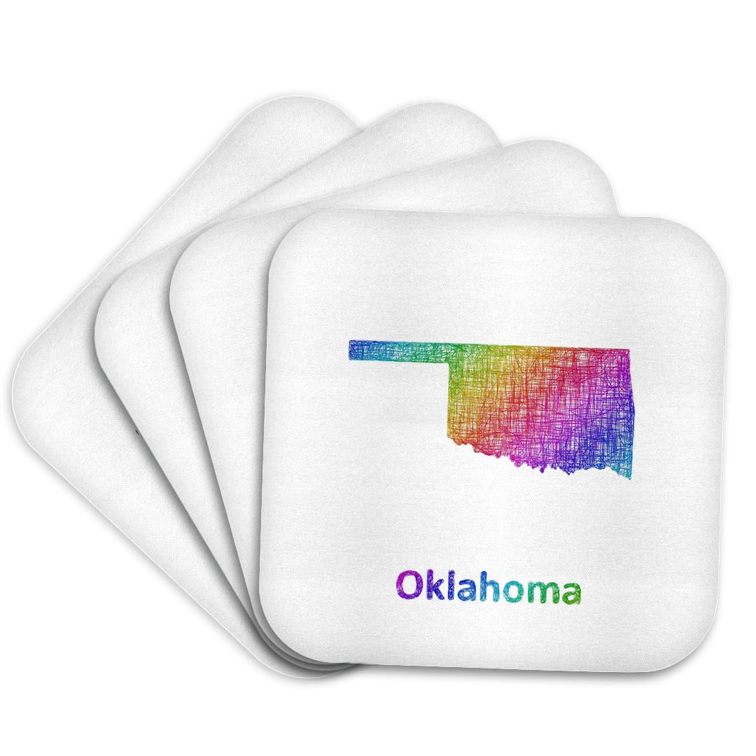 3drose, Oklahoma State Map - Rainbow Sketch Design, Set of 4 Coasters ...