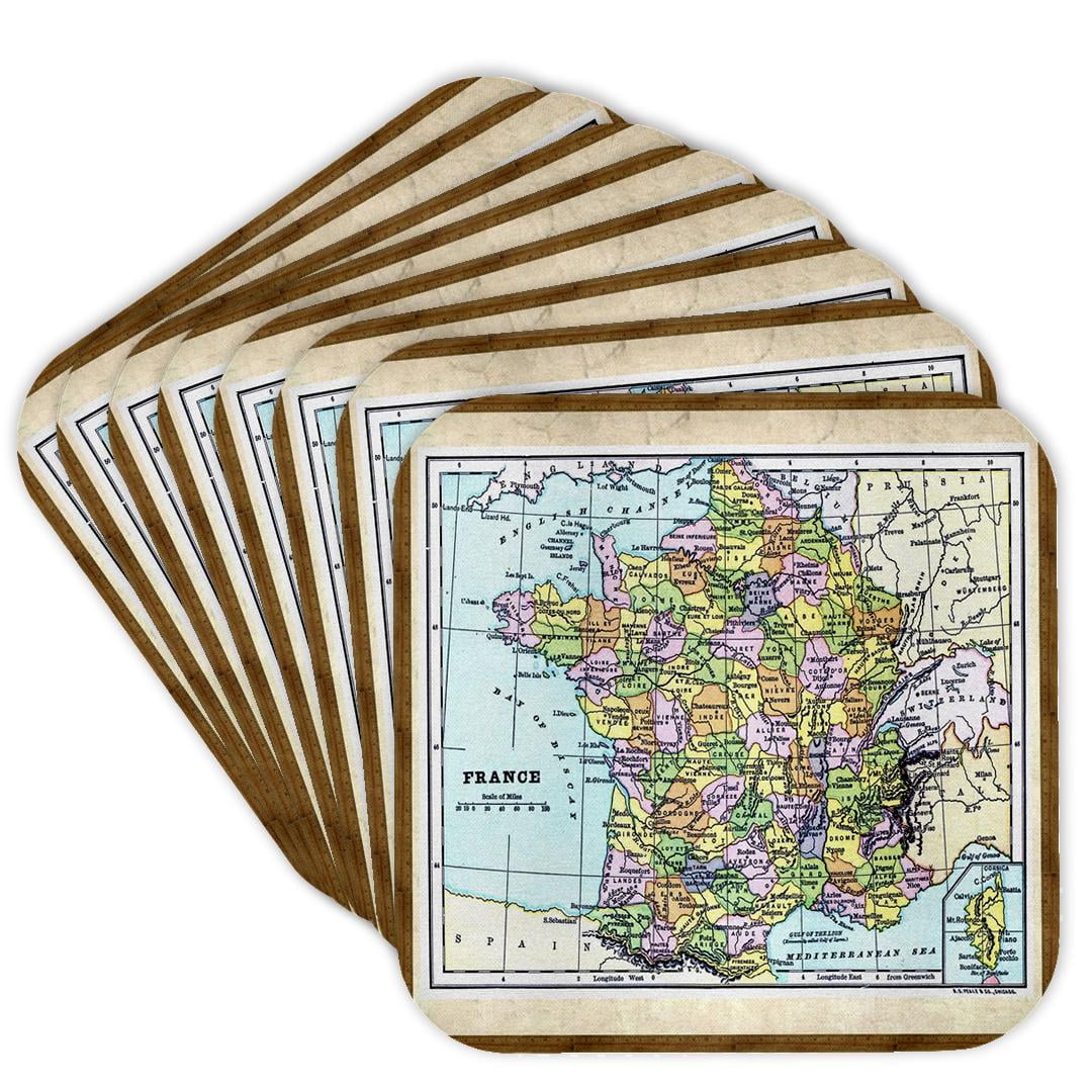 3drose, Old Map of France, Set of 8 Coasters - Cork - Walmart.com