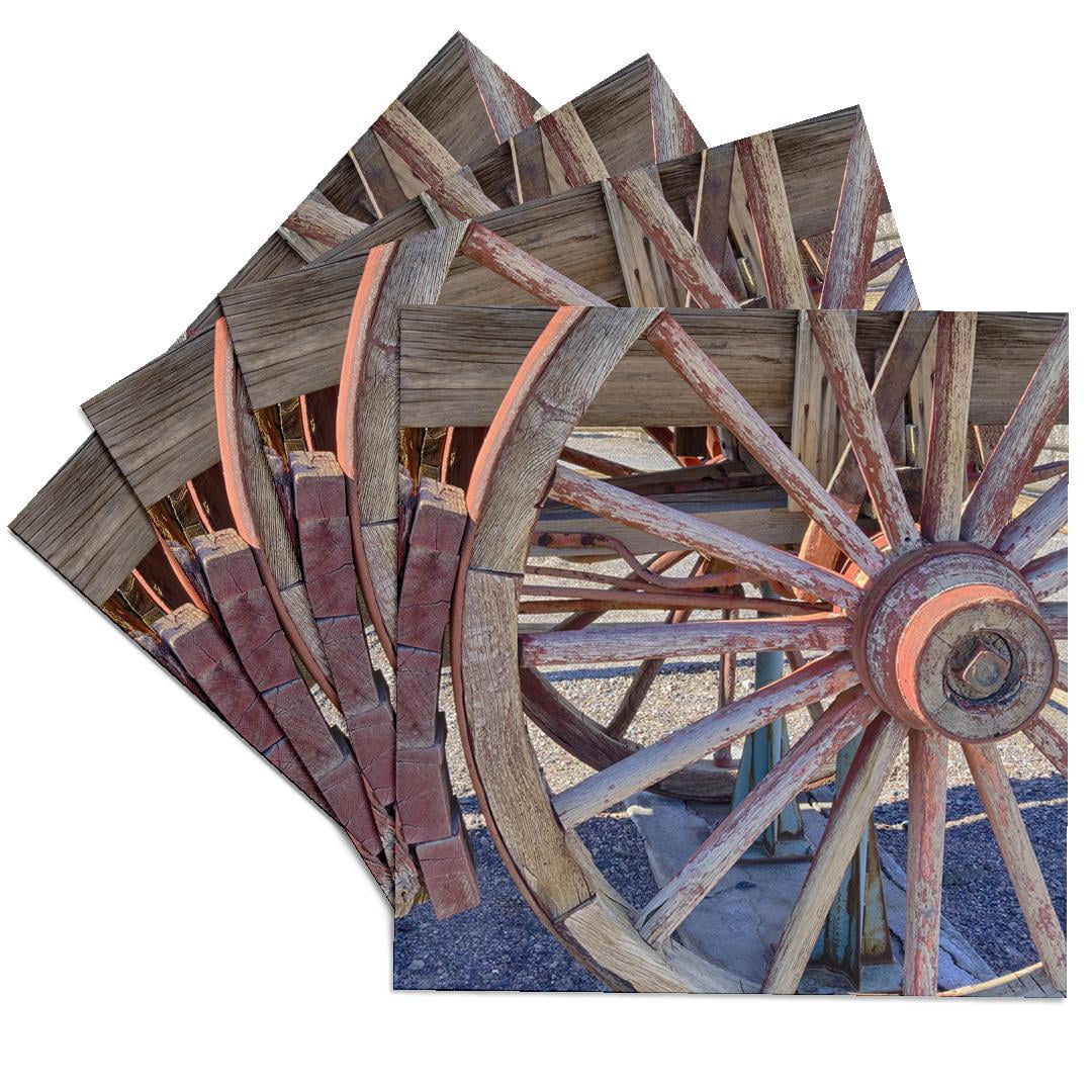 3drose, Old Wagon Wheel and Wheel Brake., Set of 4 Ceramic Tile ...