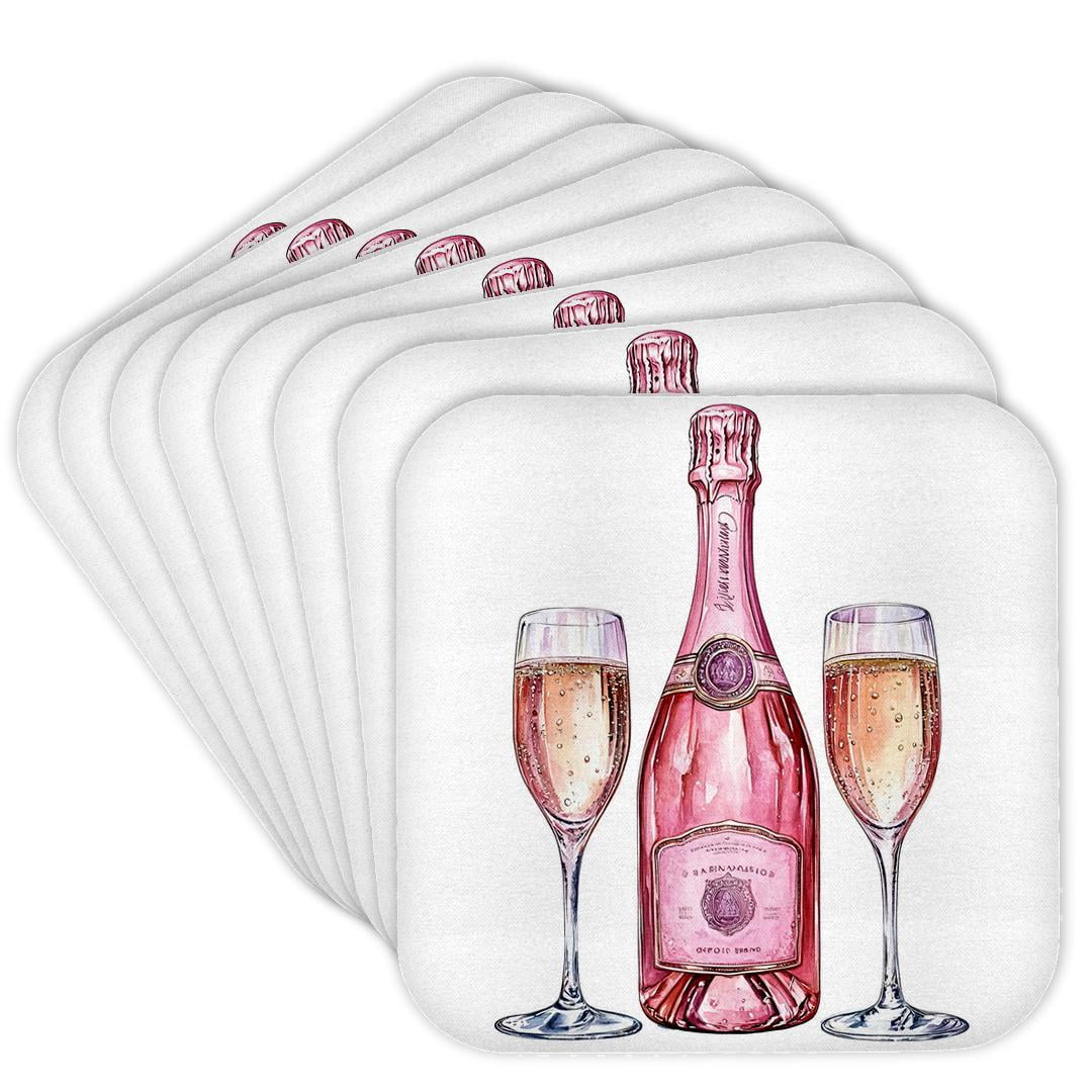 3drose, One Bottle of Pink Champagne and Two Champagne Glasses, Set of ...