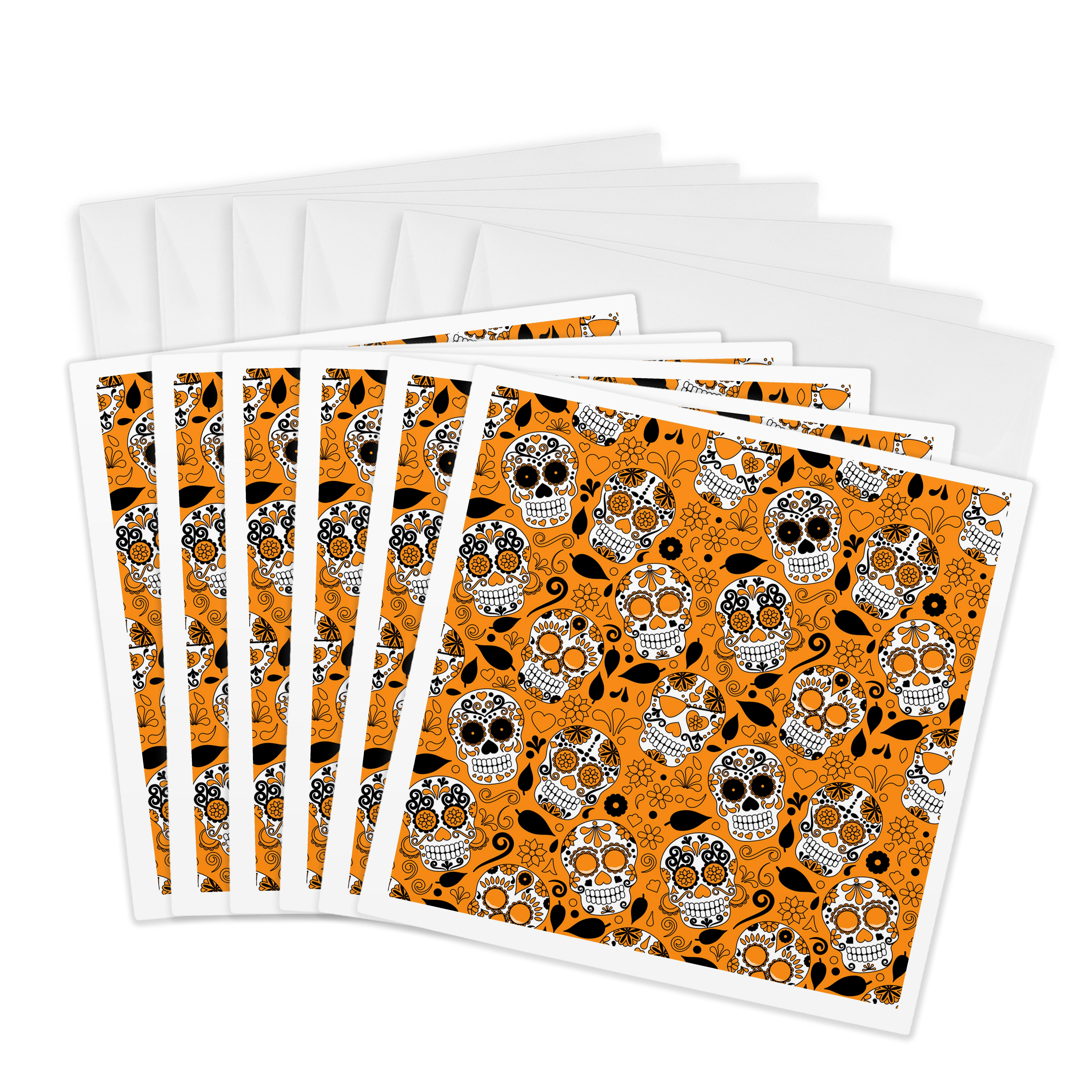 3drose, Orange, White, and Black Tossed Sugar Skulls Pattern, 6 ...