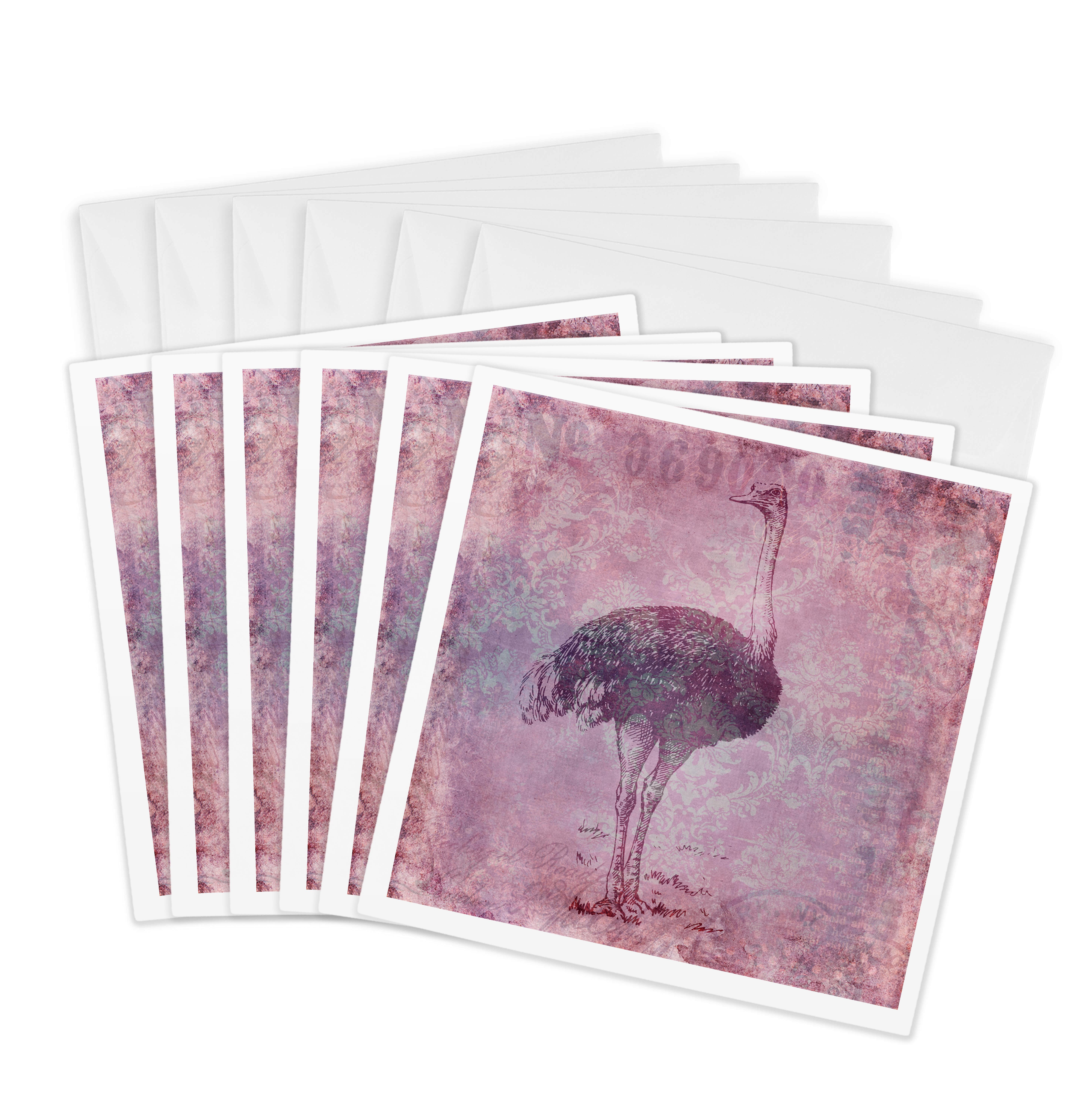 3drose, Ostrich Illustration in Soft Pastel Colors, 6 Greeting Cards ...