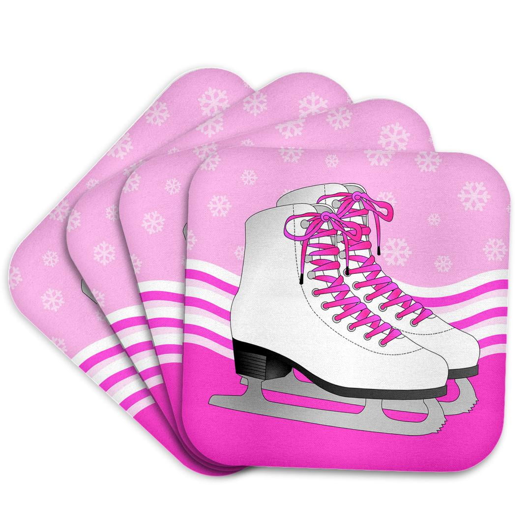 3drose, Pair of Pink Ice Skates on Snowflake Background, Set of 4 ...