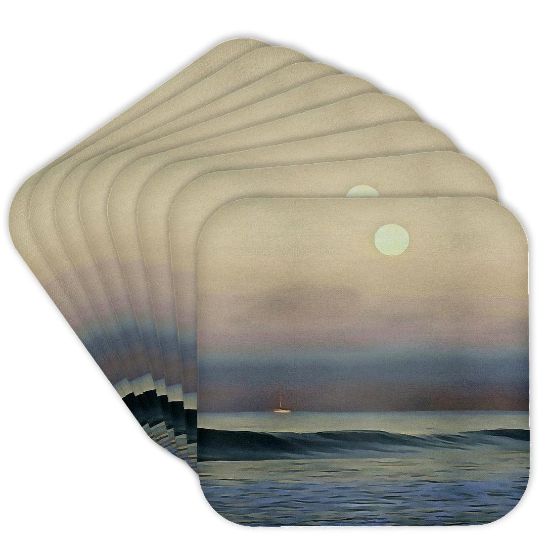 3drose, Pastel Pink and Blue Dalyan Beach Sunset, Set of 8 Coasters ...